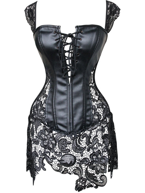 ZASUWA Female Lace PU Faux Leather Zipper Roman Knot Corset Shapewear ...
