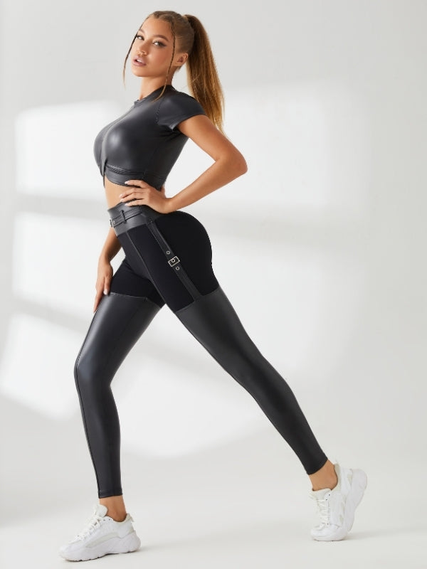 ZASUWA Female PU Glossy Metal Buttons Hip-lift Sportswear – ZASUWASWIMWEAR