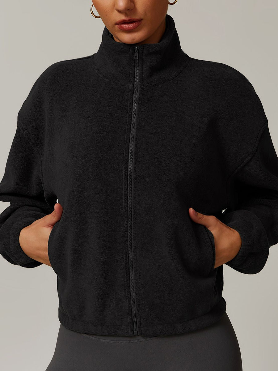 ZASUWA Female Zipper Pocket Fleece Stand Up Collar Jacket – ZASUWASWIMWEAR