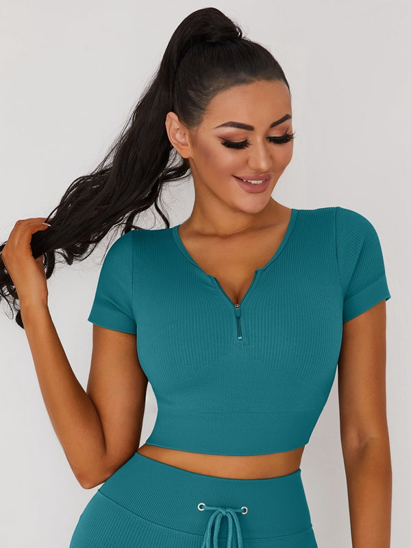 Knitted Chest Zipper Yoga Short Sleeves – ZASUWASWIMWEAR