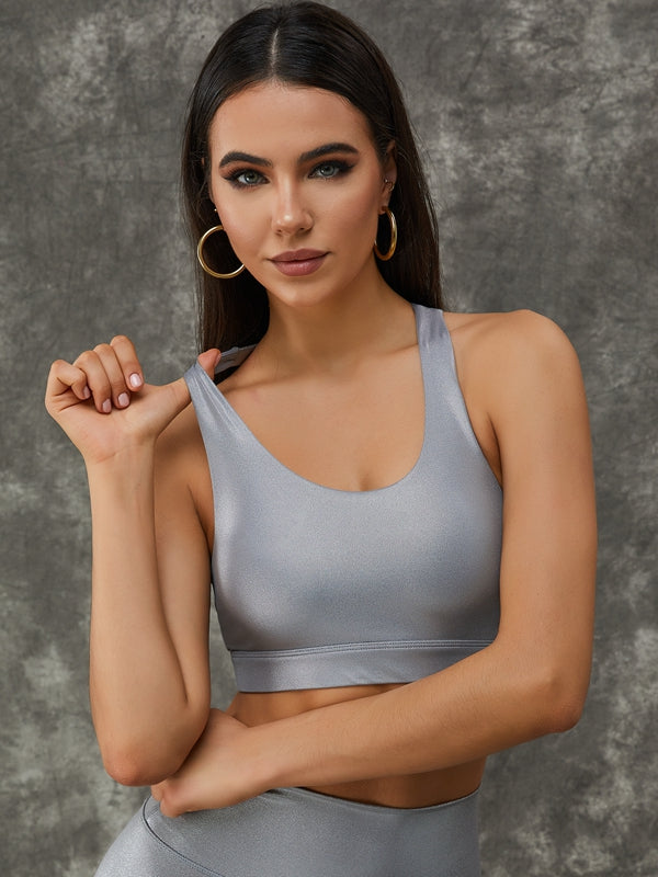 ZASUWA Female Glossy PU Faux Leather Sports Bras – ZASUWASWIMWEAR